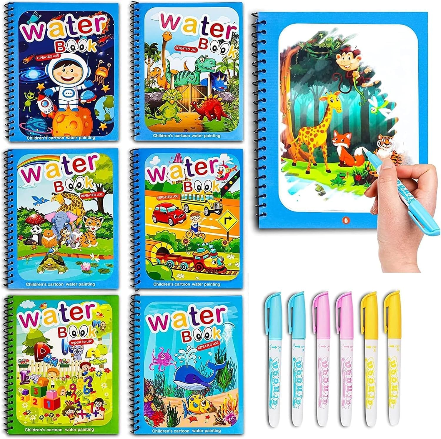 WATER COLORING BOOKS for Toddlers, 6 Packs Magic Paint with Water ...