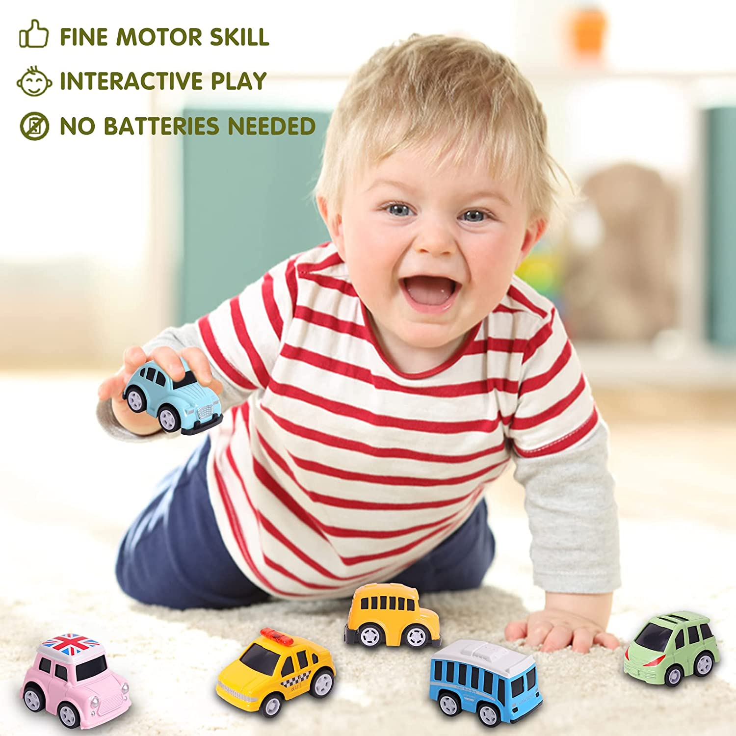 6 Pack Friction Powered Cars Vehicle Set, Mini Inertial Pull-Back Car ...