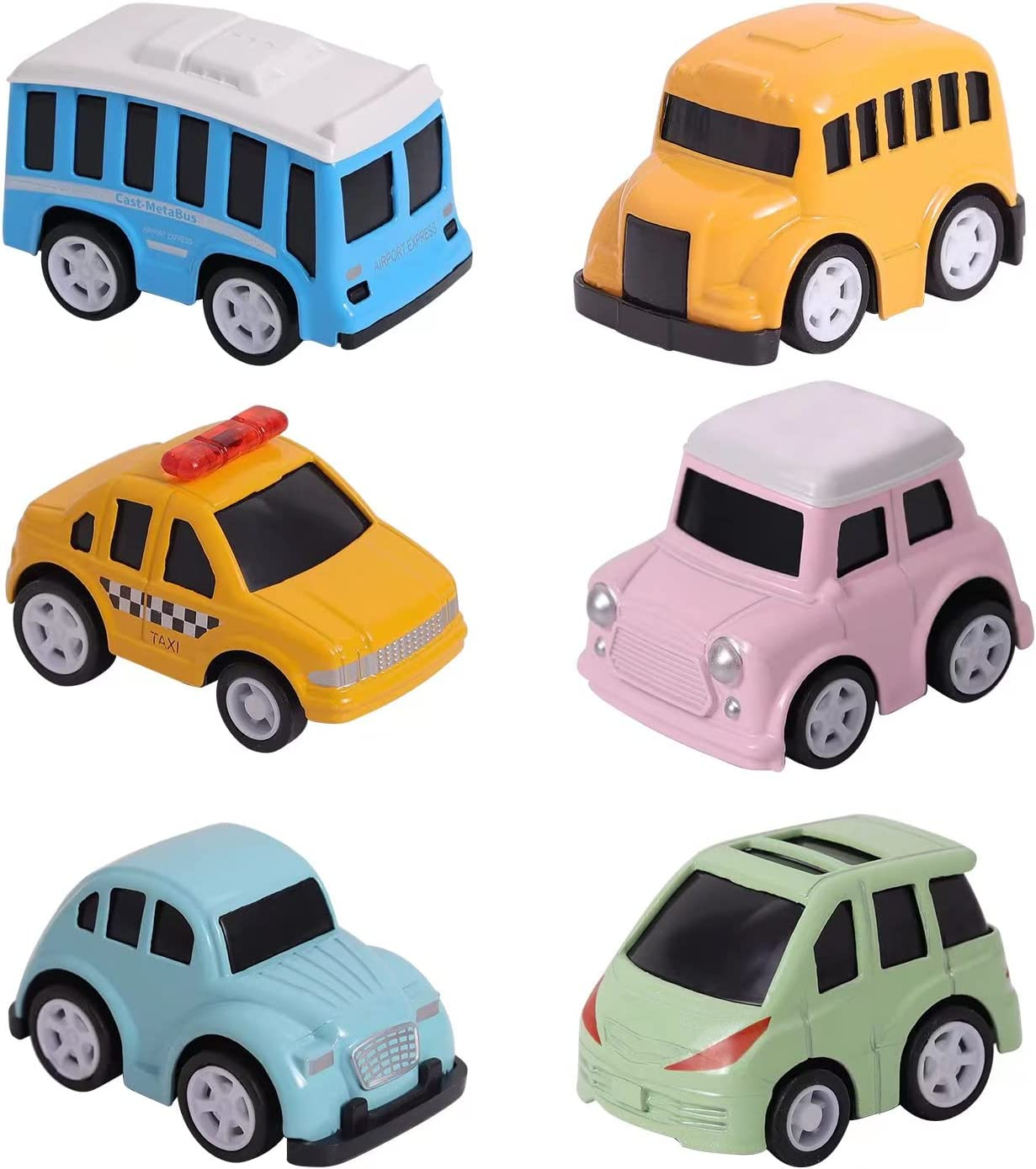 6 Pack Friction Powered Cars Vehicle Set, Mini Inertial Pull-Back Car ...