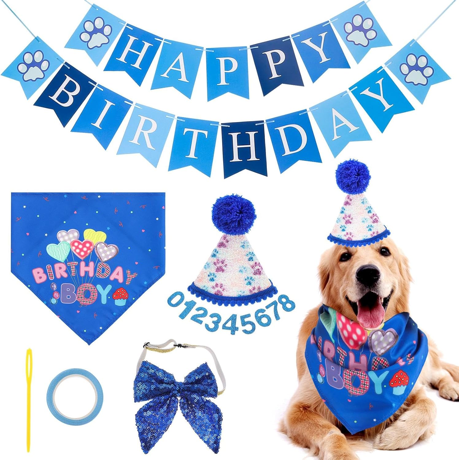DOG BIRTHDAY DECOR Sets, Happy Birthday Decoration with Hat Bandana ...